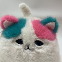 China Blinking Purring Fluffy Cat Plush Toy Cute Meowing Interactive Kitten Pink Teal Long-Haired Stress Relief Companion for sale