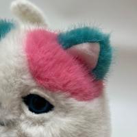 China Blinking Purring Fluffy Cat Plush Toy Cute Meowing Interactive Kitten Pink Teal Long-Haired Stress Relief Companion for sale