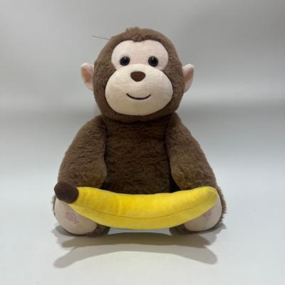 China Interactive Peek-a-Boo Monkey Plush Toy with Recording and Singing Functions Banana Holding Hide and Seek Stuffed Animal for sale