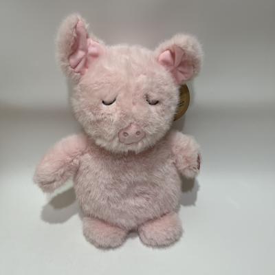 China Breathing Light Sleep Soothing Pig Plush Toy Pink Closed-Eye Cute Pig Pillow Baby Sleep Aid for sale