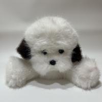 China Lying White Puppy Plush Toy Long Fur Healing Dog Doll Soft Soothing Hugging Pillow for sale