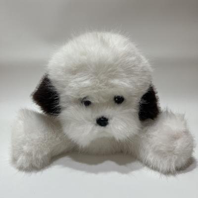 China Lying White Puppy Plush Toy Long Fur Healing Dog Doll Soft Soothing Hugging Pillow for sale
