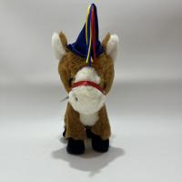 China Running Brown Pony Plush Toy with Hoofbeats Button on Tail Electric Running Horse with Party Hat for sale