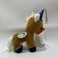 China Running Brown Pony Plush Toy with Hoofbeats Button on Tail Electric Running Horse with Party Hat for sale