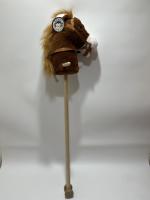 China Brown Pony Stick Plush Toy Kids Riding Wooden Stick Horse Realistic Riding Interactive Toy with Reins for sale
