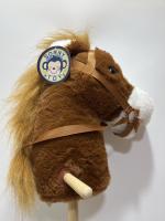 China Brown Pony Stick Plush Toy Kids Riding Wooden Stick Horse Realistic Riding Interactive Toy with Reins for sale
