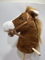 China Brown Pony Stick Plush Toy Kids Riding Wooden Stick Horse Realistic Riding Interactive Toy with Reins for sale