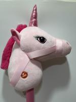 China Singing Unicorn Stick Plush Toy Purple and Pink Options Riding Stick Horse Kids Sound Making Wooden Stick for sale