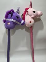 China Singing Unicorn Stick Plush Toy Purple and Pink Options Riding Stick Horse Kids Sound Making Wooden Stick for sale