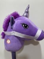 China Singing Unicorn Stick Plush Toy Purple and Pink Options Riding Stick Horse Kids Sound Making Wooden Stick for sale