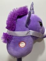China Singing Unicorn Stick Plush Toy Purple and Pink Options Riding Stick Horse Kids Sound Making Wooden Stick for sale