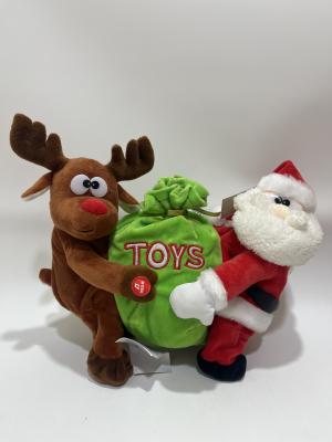 China Santa and Reindeer Plush Set Green TOYS Gift Bag Christmas Decoration Doll for sale
