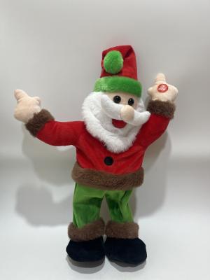 China Waving and Singing Santa Plush Toy Green Pants Musical Doll Electric Animated for sale