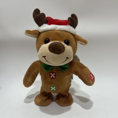 China Walking Reindeer Plush Toy with Santa Hat Cute Deer Doll Electric Animated for sale