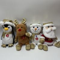 China Golden Christmas Plush Set of 4 Press to Light Up and Play Music Penguin Reindeer Snowman Santa for sale