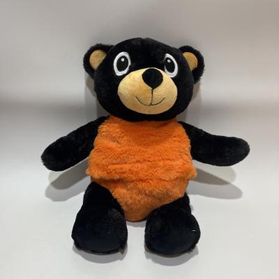 China Heated Black Bear Plush Toy Orange Black Warming Doll Heatable Hand Warmer Bed Warmer Winter Gift for sale