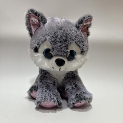 China Sparkling Eyes Husky Plush Toy Grey White Big Eye Wolf Dog Doll Realistic Pet Dog Companion Gift for Kids for sale