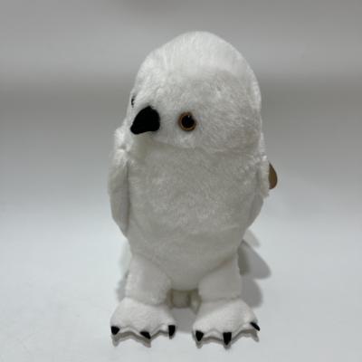 China Cute Head-Tilted White Owl Plush Toy Realistic Snowy Owl Design Lifelike Amber Eyes Fluffy Feathers Standable for sale