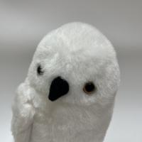 China Cute Head-Tilted White Owl Plush Toy Realistic Snowy Owl Design Lifelike Amber Eyes Fluffy Feathers Standable for sale