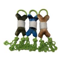 China 18cm Bone Shape Plush Dog Toy with Hemp Rope - BSCI Certified Pet Training Toy 7.09in for sale