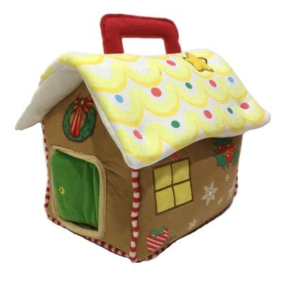 China 0.25M 9.84 Inch Christmas Musical Gingerbread House Plush Toy with Mickey Mouse Design and Storage Compartment for sale