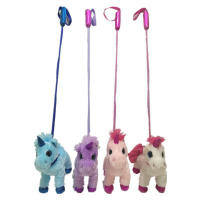 China 7.87in Walking Singing Pink Unicorn Stuffed Animal with Retractable Stick - 4 Assorted Designs Plush Toy for sale