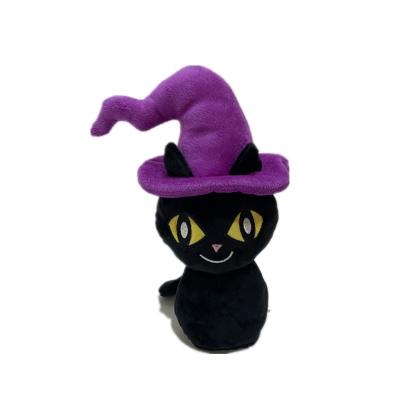 China 20cm Halloween Talking Black Cat Plush Toy with Recording Feature and Purple Hat - 3 AAA Battery Powered for sale