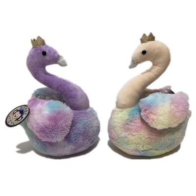 China Tie Dye Long Soft Fur Plush Swan Toys Gift for Kids 2 Pack 30cm for sale