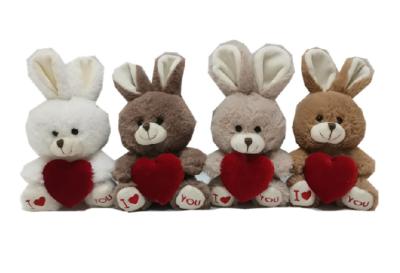 China 16cm Tie Dye Soft Plush Rabbit with Red Heart - Valentine's Day Stuffed Toy, 24pcs/Carton, EU/USA/CA Certified for sale