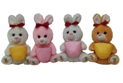 China PP Small Valentine's 4 Color Rabbits with Basket - 9 Inch Plush Toy with 100% PP Cotton Filling and International Safety Certifications for sale