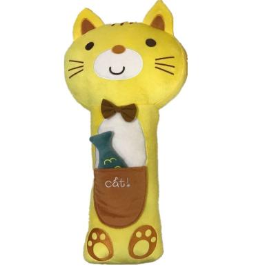 China Yellow Plush Cat Cushion with Fish Pocket - Soft PP Cotton Filling Stress Relief Car Pillow Toy 60-70 Days Delivery for sale