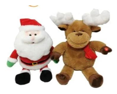 China 30cm Glow Up Christmas Plush Santa and Reindeer Toy with Light and Music for Kids 3+ for sale