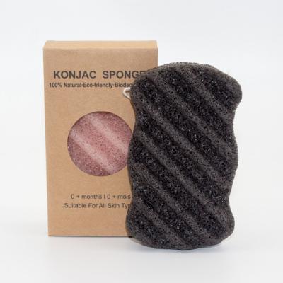 China Wave Shaped Bamboo Charcoal Black Konjac Sponge For Sensitive Skin for sale