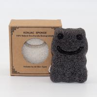 China Black Elephant Shape Konjac Fiber Sponge 100 Pure Charcoal Bath Sponge for sale
