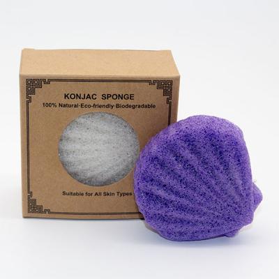 China Purple Vegetable Fiber Shell Shaped Sponge 100% Pure Natural Konnyaku Sponge for sale