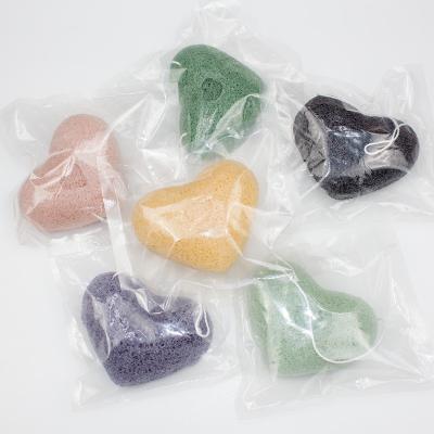 China Private Label Skin Care Heart Konjac Sponge Organic Disposable Bamboo Charcoal Sponge for sale