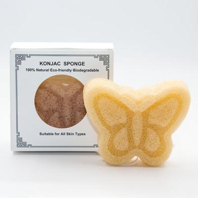 China Various Colors Butterfly Bath Sponge Face Body Konjac Sponge Biodegradable for sale