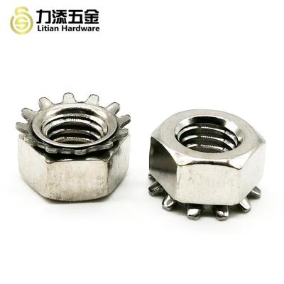 China SS304 Metal Self Locking Nut M3 Hexagon Toothed Polished Tempered for sale
