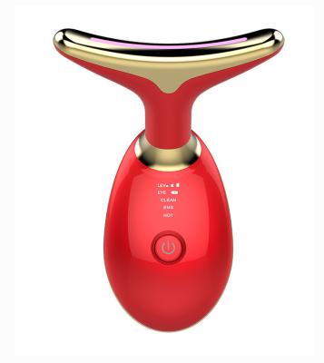 China EMS neck and face beauty care device for anti aging and wrinkle removal with led photon therapy for sale