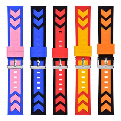 China Unique 22mm Double Color Silicone Watch Strap With Quick Release Spring Bar for sale
