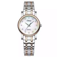 China Round Ladies Quartz Watch Bracelet Set Green Dial Simple Rose Gold Mesh Luxury for sale