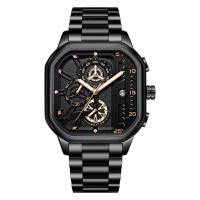 China Waterproof Full Leather Quartz Gold Clock Luminous Wrist Watch Square Sport Mens for sale