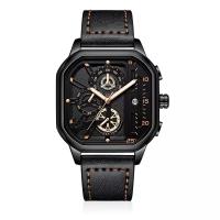 China Waterproof Full Leather Quartz Gold Clock Luminous Wrist Watch Square Sport Mens for sale