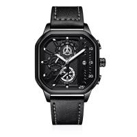 China Waterproof Full Leather Quartz Gold Clock Luminous Wrist Watch Square Sport Mens for sale