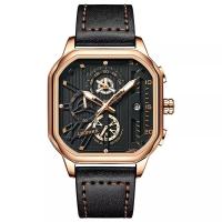 China Waterproof Full Leather Quartz Gold Clock Luminous Wrist Watch Square Sport Mens for sale
