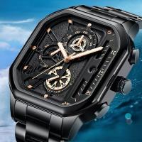China Waterproof Full Leather Quartz Gold Clock Luminous Wrist Watch Square Sport Mens for sale