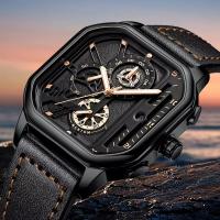 China Waterproof Full Leather Quartz Gold Clock Luminous Wrist Watch Square Sport Mens for sale