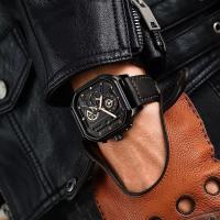China Waterproof Full Leather Quartz Gold Clock Luminous Wrist Watch Square Sport Mens for sale