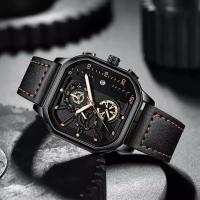 China Waterproof Full Leather Quartz Gold Clock Luminous Wrist Watch Square Sport Mens for sale