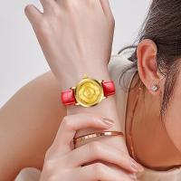 China Custom Luxury Genuine Leather Golden Stainless Steel Quartz Watch For Ladies for sale